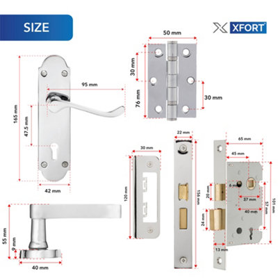 XFORT Polished Chrome Richmond Lever Lock Pack, Door Lock Handle ...