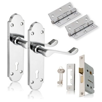 XFORT Polished Chrome Richmond Lever Lock Pack, Door Lock Handle ...