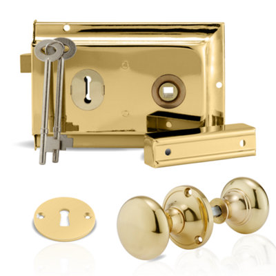 XFORT Premium Range Traditional Polished Brass Rim Lock Set with Rim ...