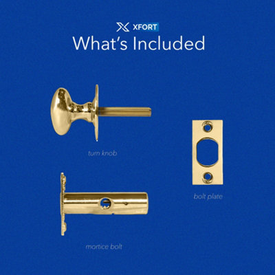 XFORT Rack Bolt Security Kit in Polished Brass, Oval Turn Knob with ...