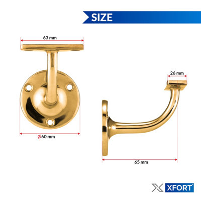 XFORT Set of 2 Polished Brass Handrail Brackets, Banister Brackets for ...