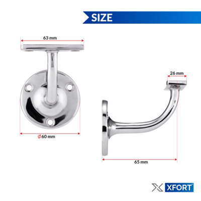 XFORT Set of 2 Polished Chrome Handrail Brackets, Banister Brackets for ...
