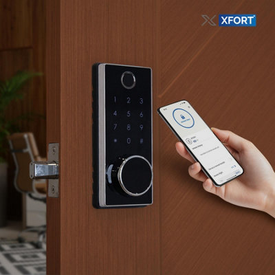 XFORT Smart Fingerprint Door Lock in Black, Security for Wooden Doors.