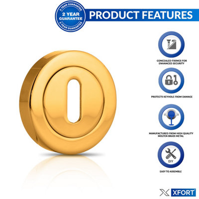 XFORT Standard Escutcheons Polished Brass, 2 pack