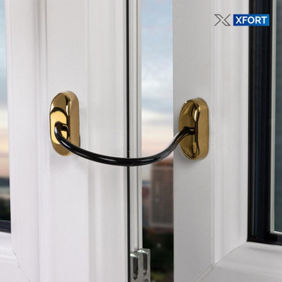 XFORT Viper Fixed Cable Window Restrictor in Polished Brass