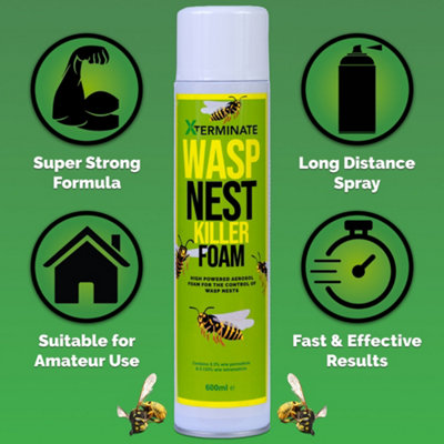 Xterminate Wasp Nest Killer Spray Foam 600ml x2 Powerful 5m Long Reach ...