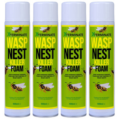 Xterminate Wasp Nest Killer Spray Foam 600ml x4 Powerful 5m Long Reach ...