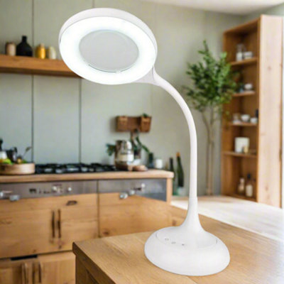 Xtralite LED White Desk Lamp With 3.5" Low Vision Aid Magnifier