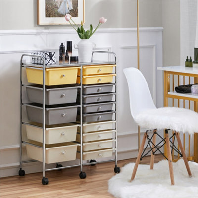 Yaheetech 15 Drawer Rolling Storage Cart Bin for Office Home Yellow