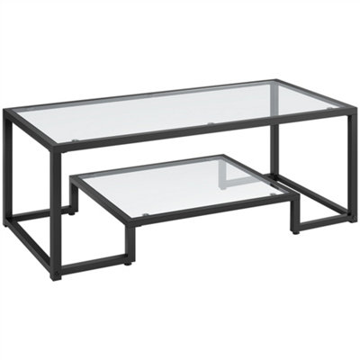 Yaheetech 2-layer Tempered Glass Coffee Table for Living Room Black