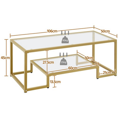 Yaheetech 2-layer Tempered Glass Coffee Table for Living Room Gold