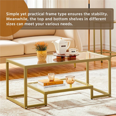Yaheetech 2-layer Tempered Glass Coffee Table for Living Room Gold