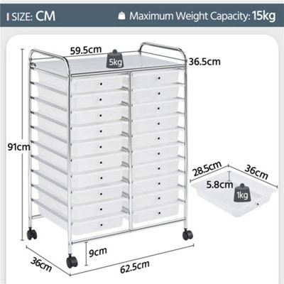 Yaheetech 20 Drawer Rolling Storage Cart Bin for Office Home White