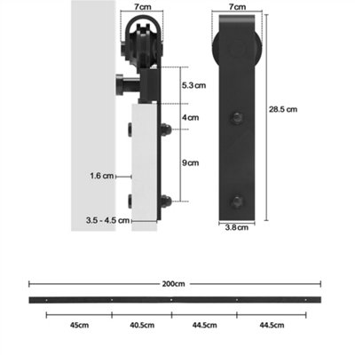 Yaheetech 200cm Single Door Sliding Track Kit Indoor Outdoor