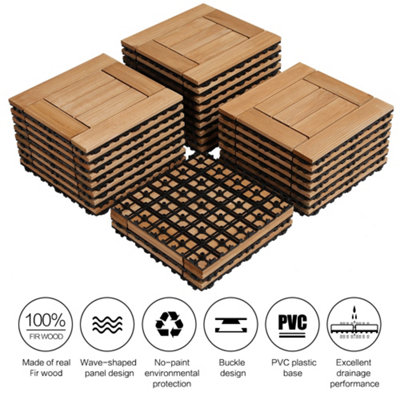 Yaheetech 27pcs Natural Wood Composite Decking Tiles Fir Wooden Floor Tiles 29cm x 29cm