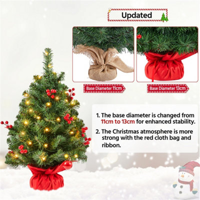 Yaheetech 2ft Green Tabletop Prelit Christmas Tree with LED Lights and Red Berries
