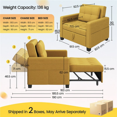 Yaheetech 3 in 1 Convertible Sleeper Sofa Bed Chair Yellow