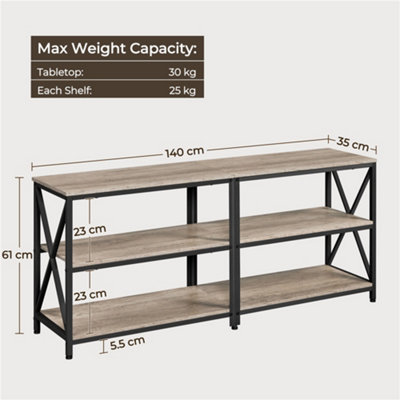 YAHEETECH 3-LAYER SHELVED TV STAND CONSOLE TABLE GREY