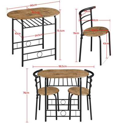 YAHEETECH 3 PIECE MODERN ROUND DINING TABLE SET WITH STEEL LEGS BROWN