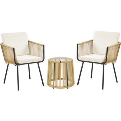 Yaheetech 3 Piece Tan/Cream Wicker Outdoor Patio Bistro Set with ...