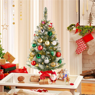 Yaheetech 3ft Prelit Frosted Tabletop Mini Artificial Christmas Tree with Cement Base