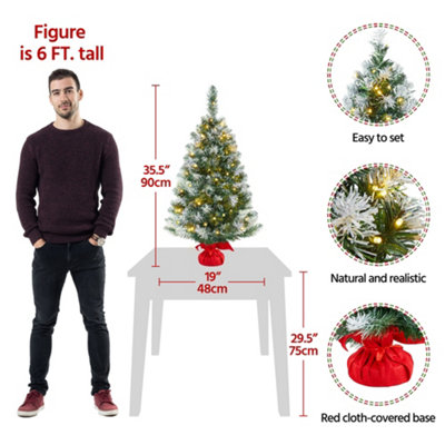 Yaheetech 3ft Prelit Frosted Tabletop Mini Artificial Christmas Tree with Cement Base