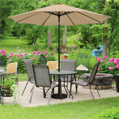 Yaheetech 3m Tan Patio Parasol Umbrella w/ Push Button Tilt and Crank ...