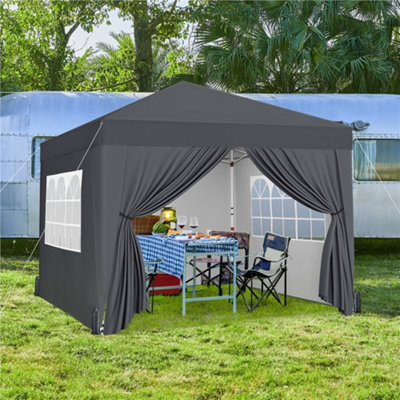Yaheetech 3mx3m Dark Grey Fabric Pop Up Canopy Tent w/ Sidewalls