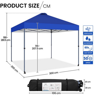 Yaheetech 3mx3m Pop Up Canopy with Wheels and Carry Bag - Blue
