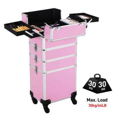 Yaheetech 4-In-1 Professional Makeup Case Trolley Pink