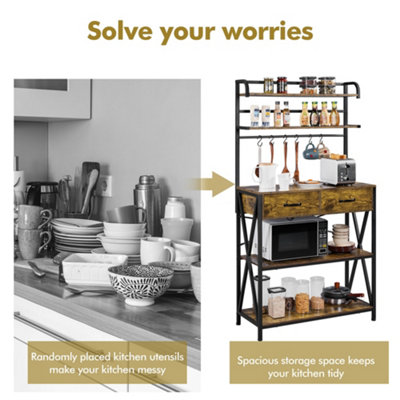 Yaheetech 5 Tier Kitchen Bakers Rack with 2 Drawers Rustic Brown