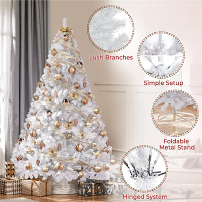 Yaheetech 6ft Hinged Fir Holiday Artificial Christmas Tree with Stand White