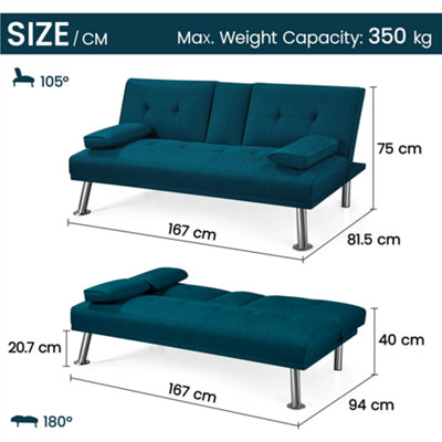 Yaheetech Aqua Blue Fabric Upholstered Convertible Futon Sofa Bed for ...