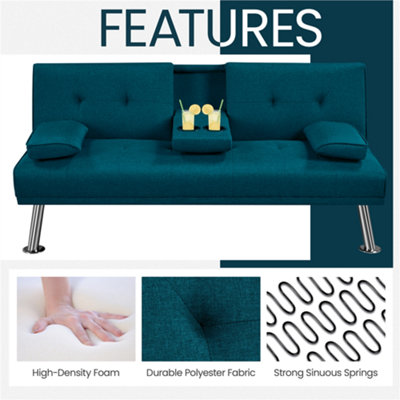 Yaheetech Aqua Blue Fabric Upholstered Convertible Futon Sofa Bed for ...