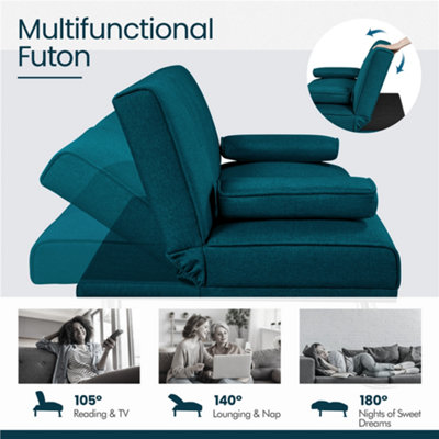 Yaheetech Aqua Blue Fabric Upholstered Convertible Futon Sofa Bed for ...