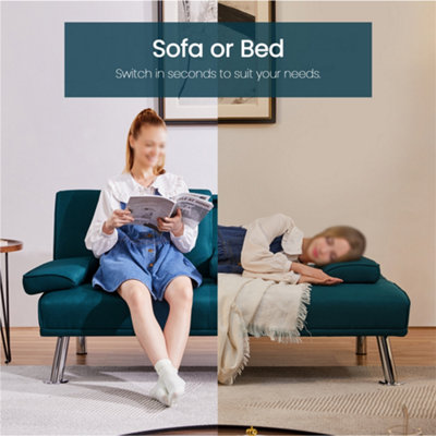 Yaheetech Aqua Blue Fabric Upholstered Convertible Futon Sofa Bed for ...