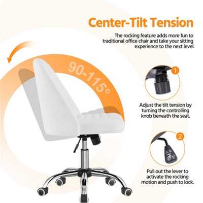 Yaheetech Armless Adjustable Desk Chair with Rolling Wheels - White ...