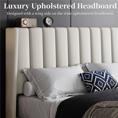 Yaheetech Bed Frame with Channel Tufted Headboard Beige King