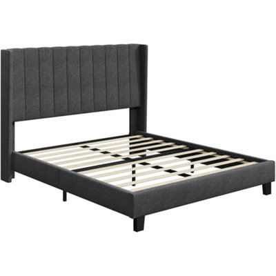 Yaheetech Bed Frame with Channel Tufted Headboard - Dark Grey / King