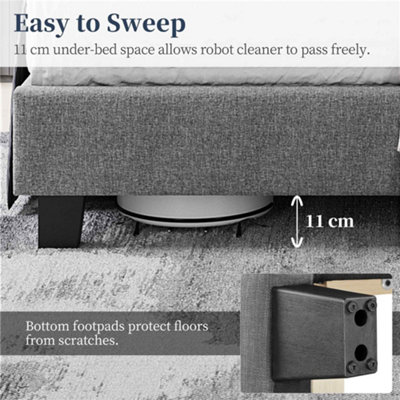 YAHEETECH BED FRAME WITH CHANNEL TUFTED HEADBOARD - LIGHT GREY / KING