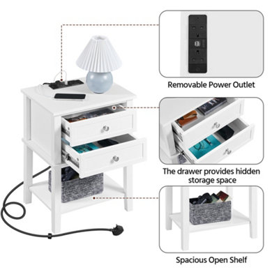 Yaheetech Bedside Table with Charging Station 2 USB Ports White