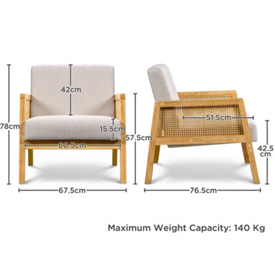 Yaheetech Beige Fabric Upholstered Accent Chair with Rattan Sides and ...