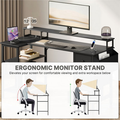 Yaheetech Black 140 cm L Shaped Wooden Computer Desk with Charging ...
