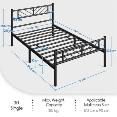 Yaheetech Black 3ft Single Metal Bed Frame with Arrow Design Headboard ...