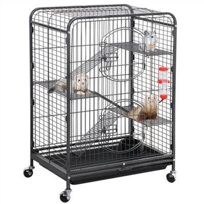 Yaheetech Black 4-Tier Rolling Small Animal Cage with 2 Front Doors