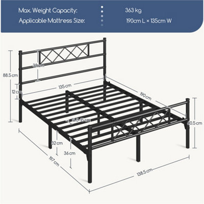 Yaheetech Black 4ft6 Double Simple Metal Bed Frame with Cross-design ...
