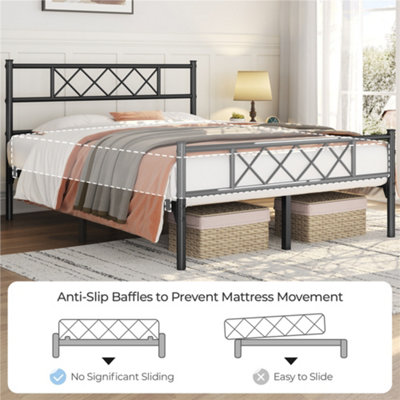 Yaheetech Black 4ft6 Double Simple Metal Bed Frame with Cross-design ...