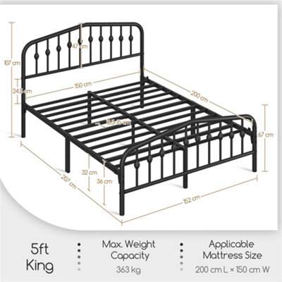 Yaheetech Black 5ft King Metal Bed Frame with Arched Headboard and ...