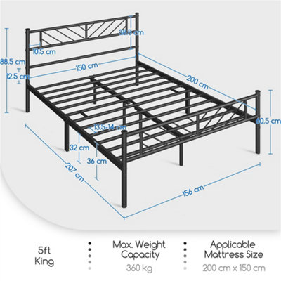 Yaheetech Black 5ft King Metal Bed Frame with Arrow Design Headboard ...
