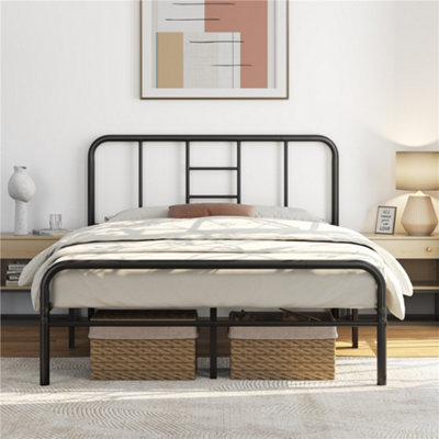 Yaheetech Black 5ft King Metal Bed Frame with High Headboard Strong ...